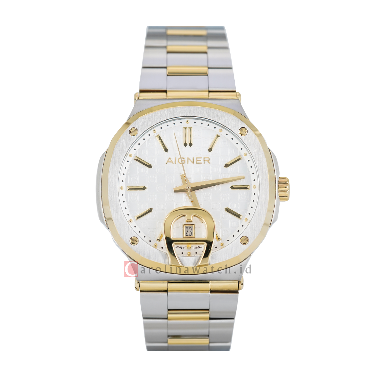 Jam Tangan AIGNER Taviano AGW.241008 Men White Motif Dial Dual Tone St ...