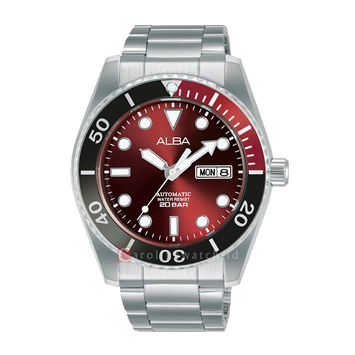 Jam Tangan ALBA Mechanical AL4431X1 Men Red Dial Stainless Steel Strap ...