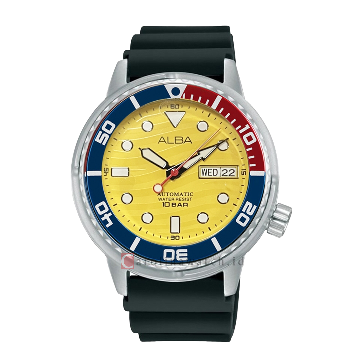 Jam Tangan ALBA AL4615X1 Men Automatic Yellow Dial Black Rubber Strap ...