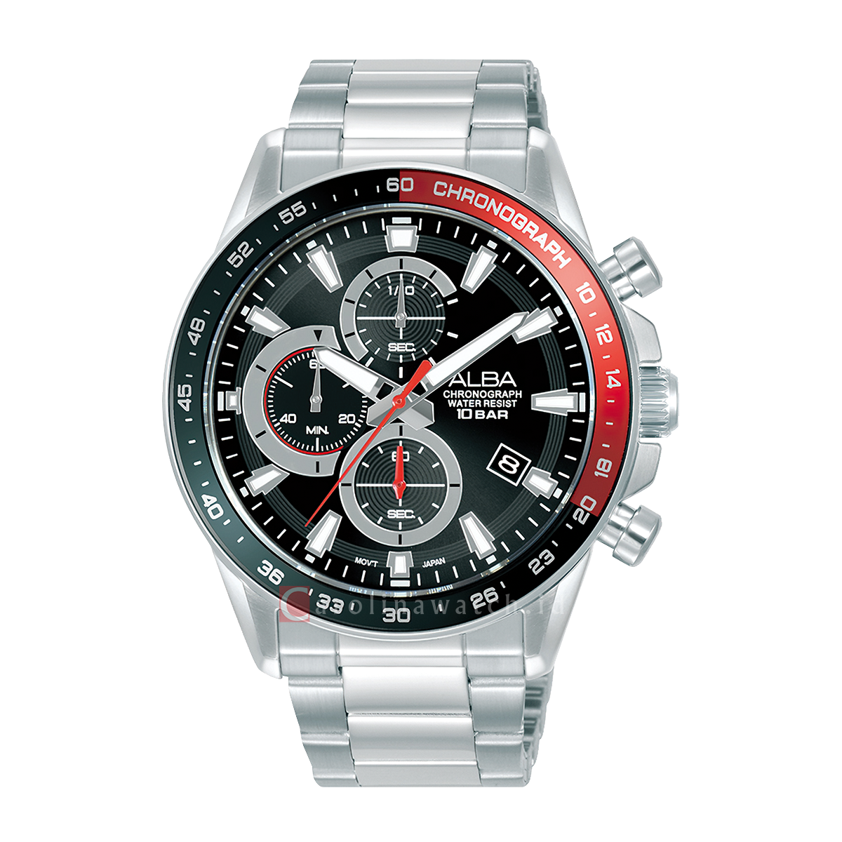 Jam Tangan ALBA Chronograph AM3A19X1 Men Black Dial Stainless Steel St ...