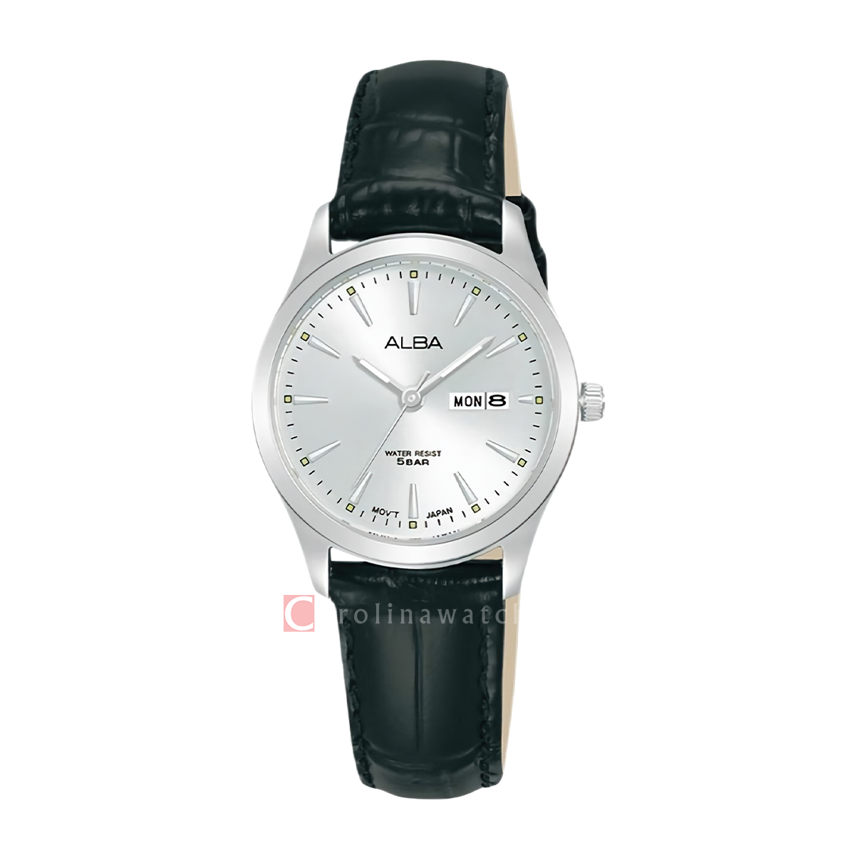 Jam Tangan ALBA AN8089X1 Women Silver Dial Black Leather Strap ...