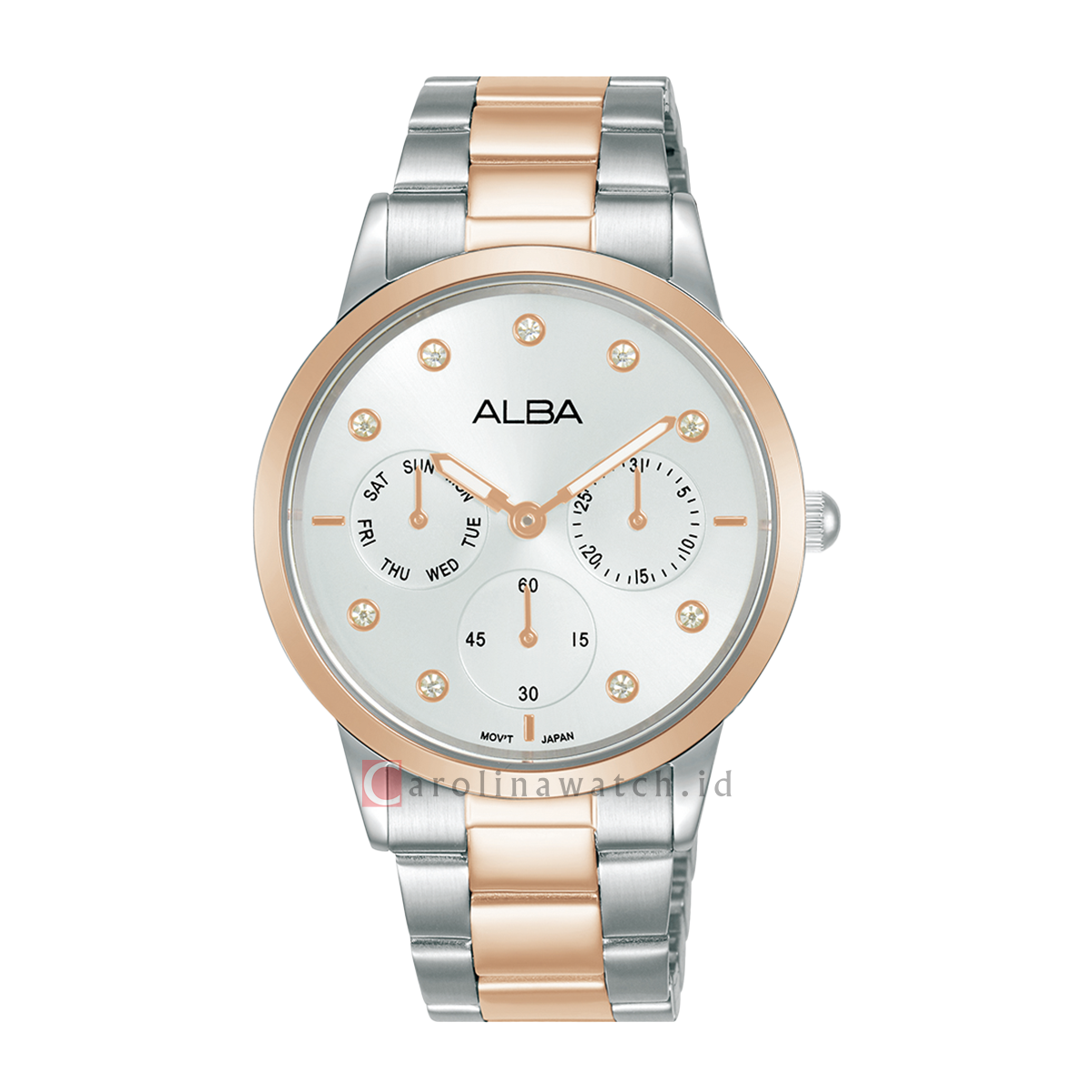 Jam Tangan ALBA AP6724X1 Chronograph Women Silver Dial Dual Tone Stain ...