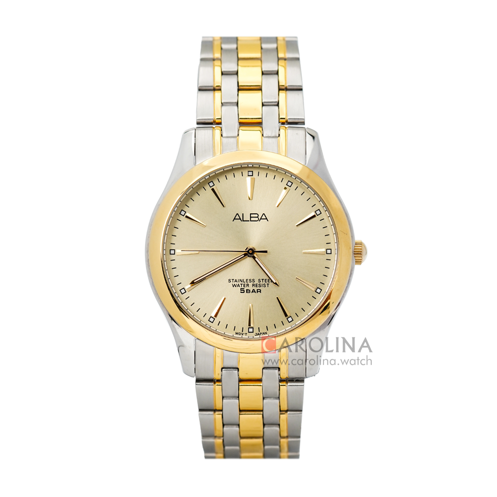Jam Tangan Alba ARSY16X1 Men Gold Dial Dual Tone Stainless Steel Strap ...