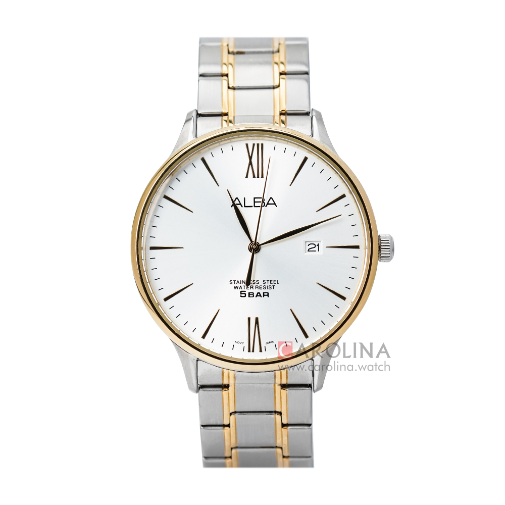 Jam Tangan Alba Prestige AS9E86X1 Men White Dial Dual Tone Stainless S ...