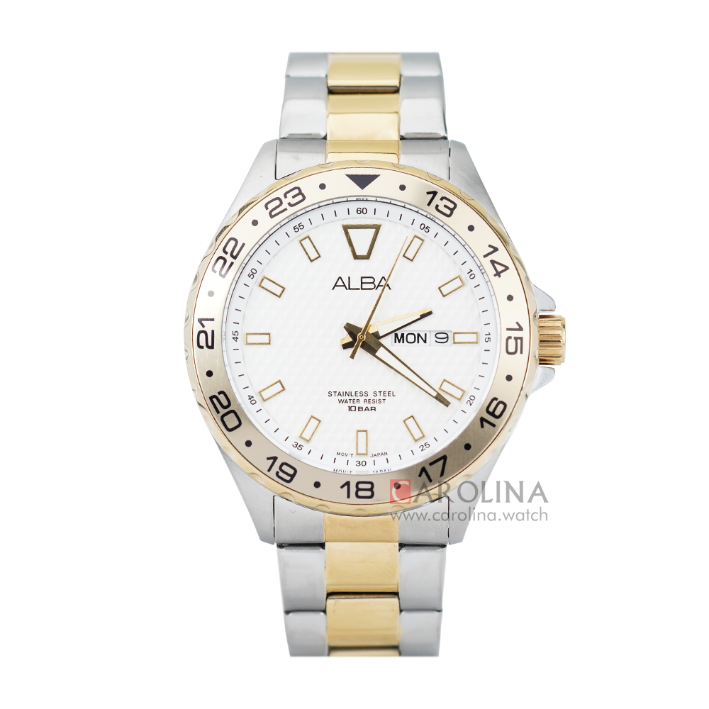 Jam Tangan Alba Active AV3512X1 Men White Patterned Dial Dual Tone Sta ...