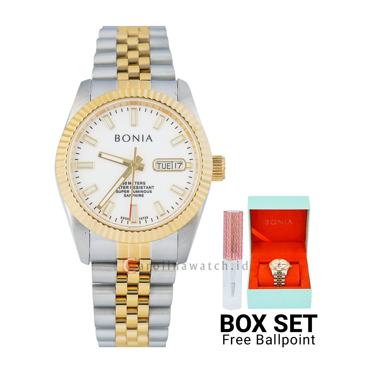 Jam Tangan BONIA Automatic B10723-3112A Men White Ceramic Dial Dual To ...