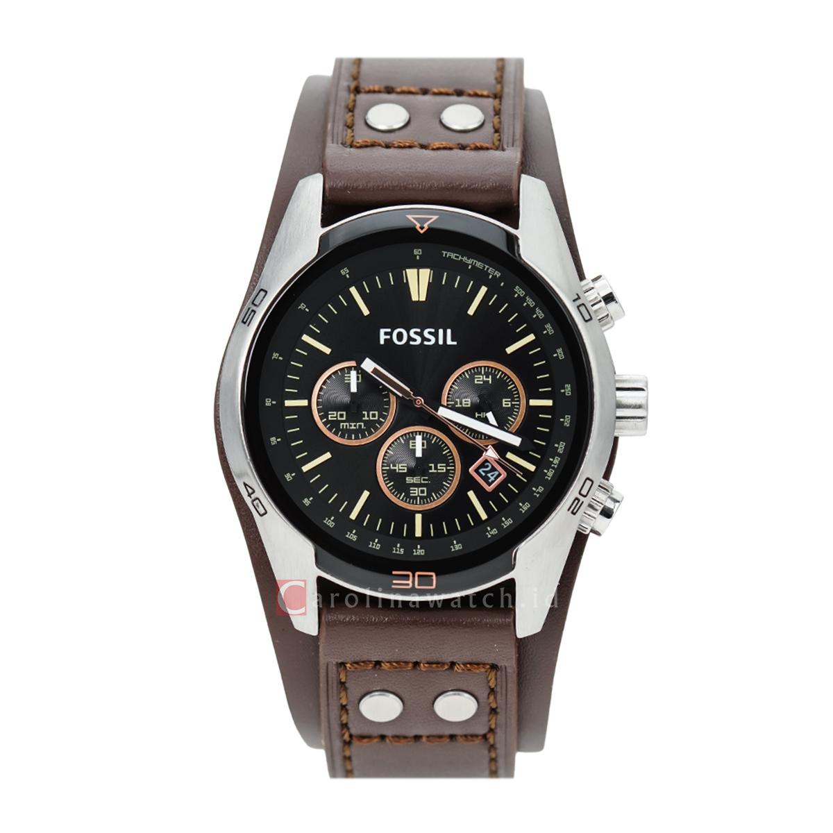 Jam Tangan Fossil Coachman CH2891 Chronograph Men Black Dial Brown Lea ...