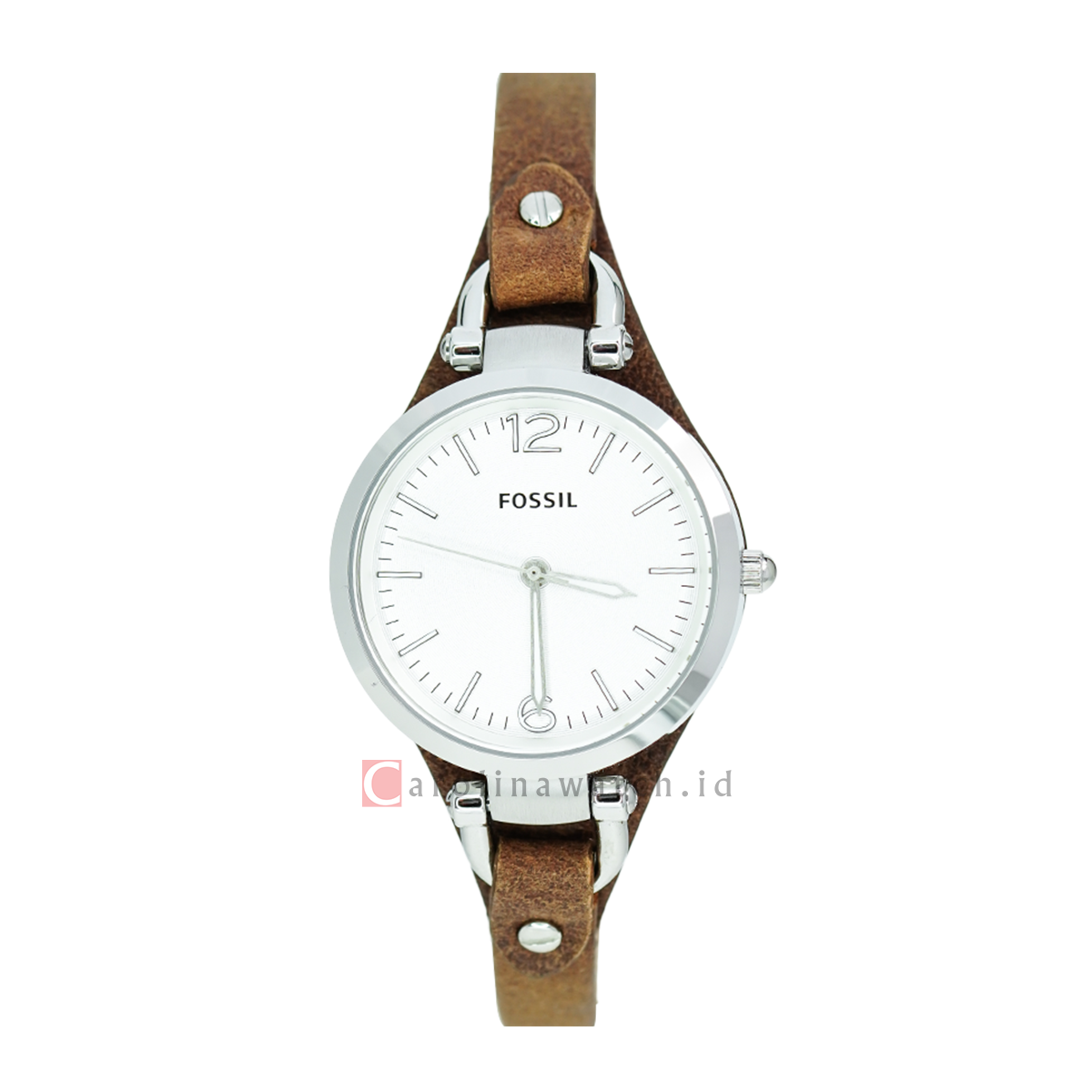 Jam Tangan Fossil Georgia ES3060 Women White Dial Brown Leather Strap ...