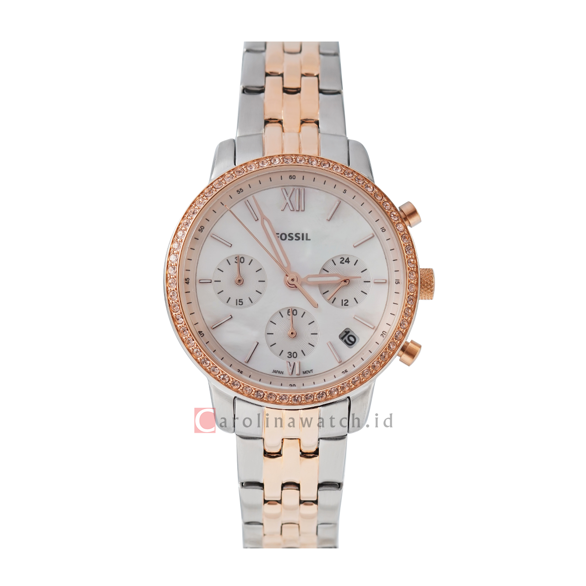 Jam Tangan Fossil Neutra ES5279 Chronograph Women Silver Dial Dual Ton ...