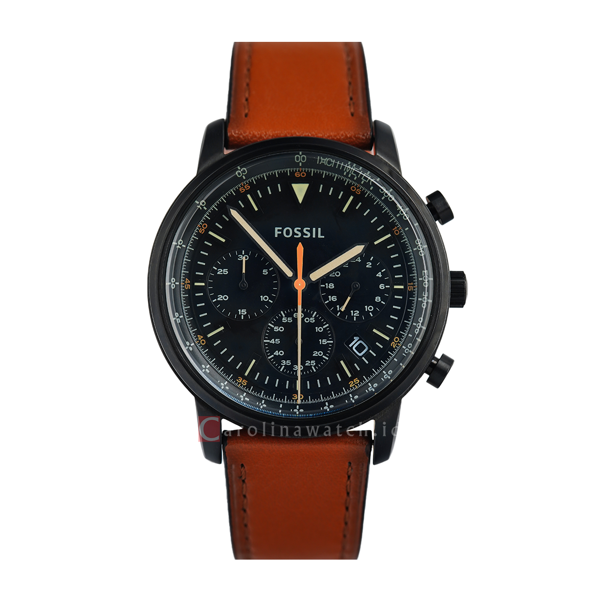 Jam Tangan Fossil Goodwin FS5501 Chronograph Men Black Dial Brown Leat ...