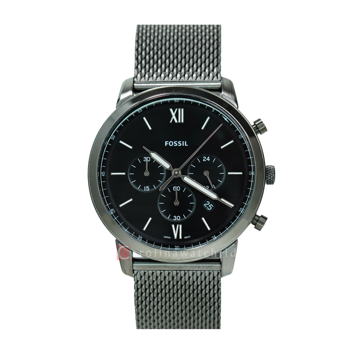 Jam Tangan Fossil Neutra FS5699 Chronograph Men Black Dial Black Mesh ...