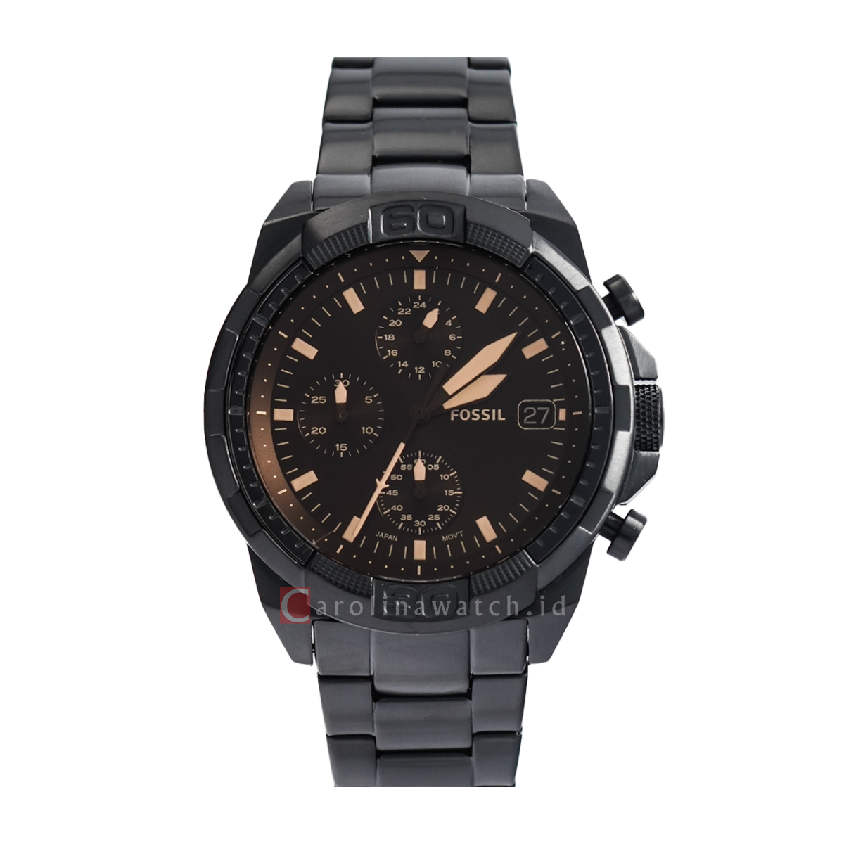 Jam Tangan Fossil Bronson FS5851 Chronograph Men Black Dial Black Stai ...