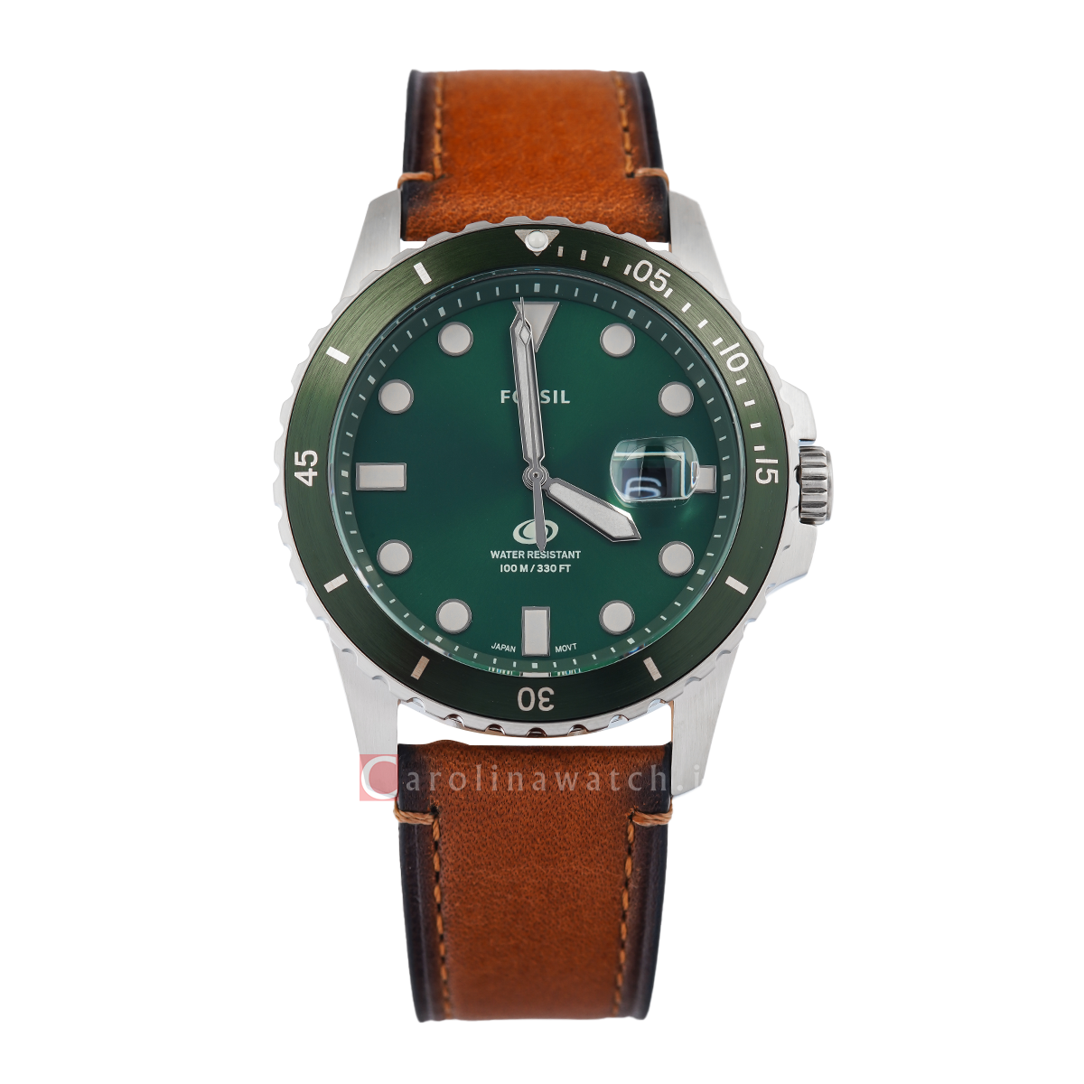 Jam Tangan Fossil FS5946 Men Green Dial Tan Eco Leather Strap ...