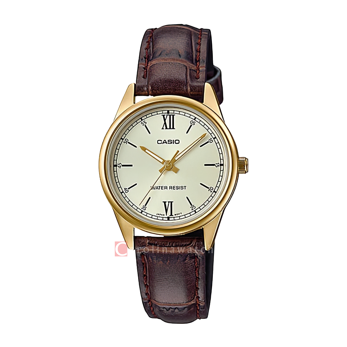 Jam Tangan Casio Standard LTP-V005GL-9B Women Gold Dial Brown Leather ...