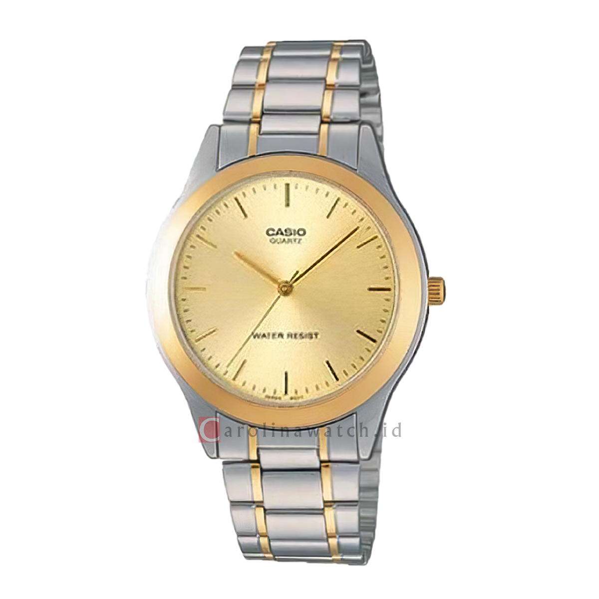 Jam Tangan Casio General MTP-1128G-9A Men Gold Dial Dual Tone Stainles ...