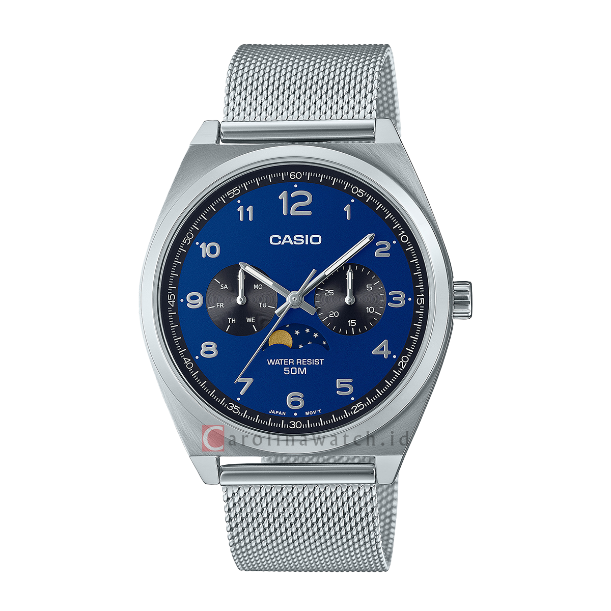 Jam Tangan Casio General MTP-M300M-2A Men Moon Phase Blue Dial Mesh St ...