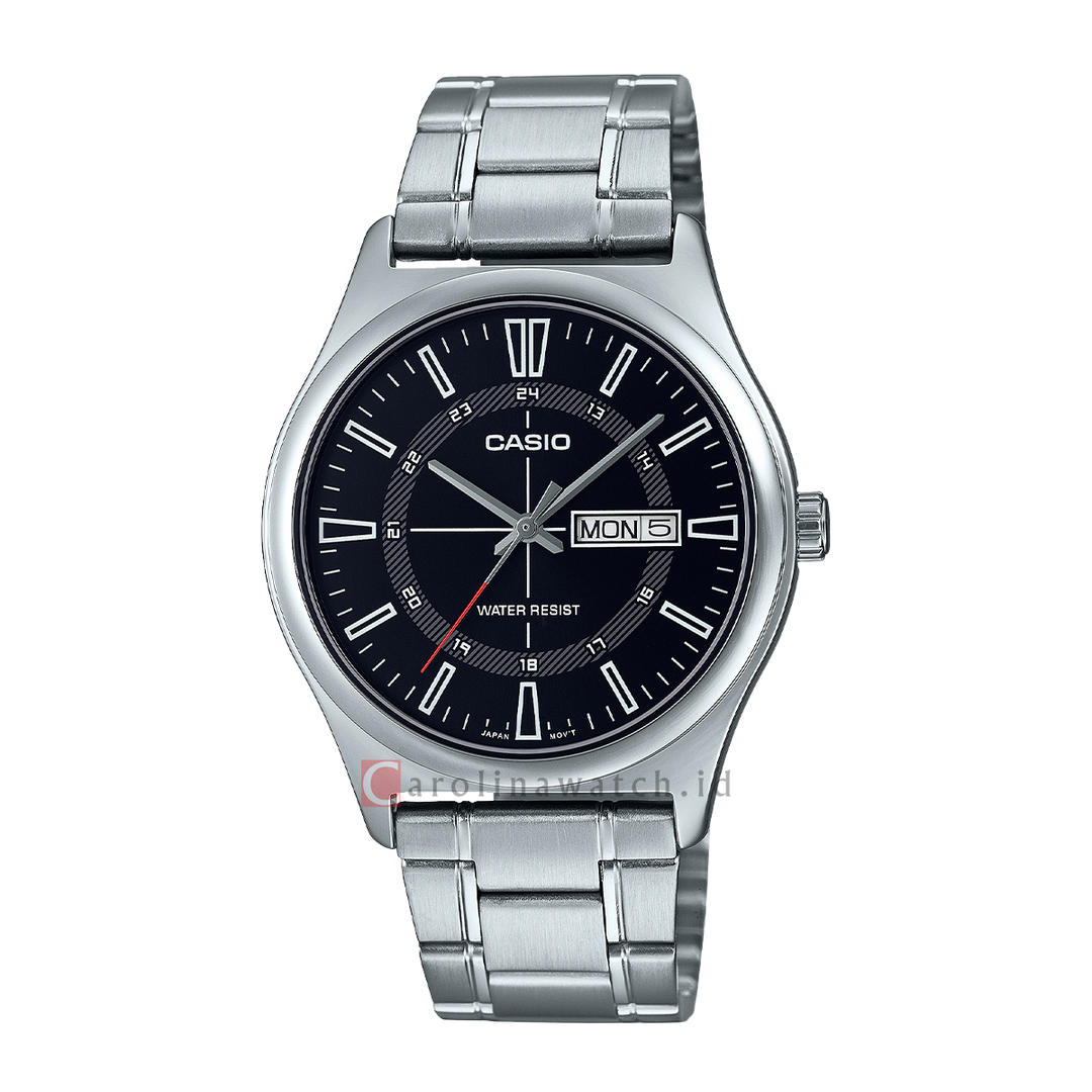 Jam Tangan Casio General MTP-V006L-1C Men Black Dial Black Leather Ban ...
