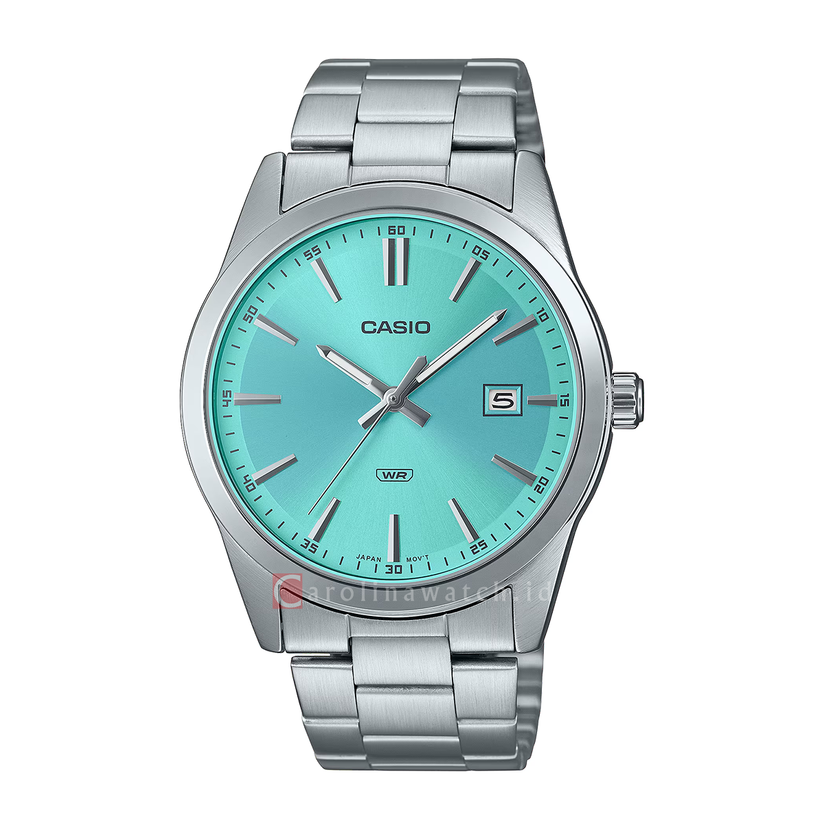 Jam Tangan Casio MTP-VD03D-2A3 Men Turquoise Dial Stainless Steel Band ...