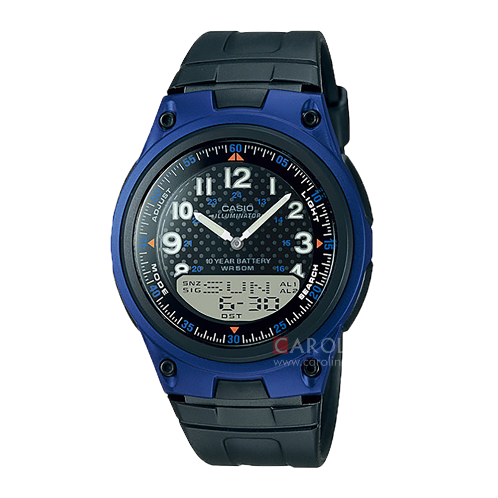 Jam Tangan Casio General AW-80-2B Men Black Digital Analog Dial Black ...